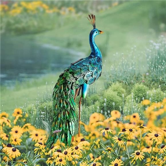 Accents | Outdoor Solar Peacock Statue Garden Decor Metal Yard Art For ...